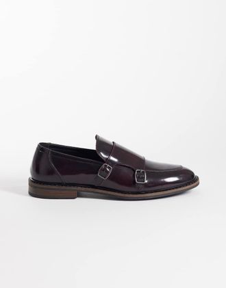 Asos Monk-Schuhe aus Polido-Leder in Burgunderrot