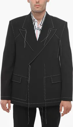 Off-white Zweireiher-Blazer aus Wollmischung mit sichtbaren N&auml;hten Off-White