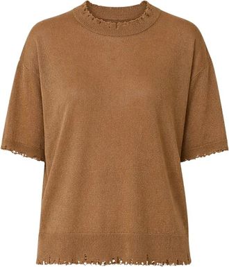 Roy Rogers Femme, Pulls, Brun, Taille: 38 FR Maglia girocollo manica corta damage lurex
