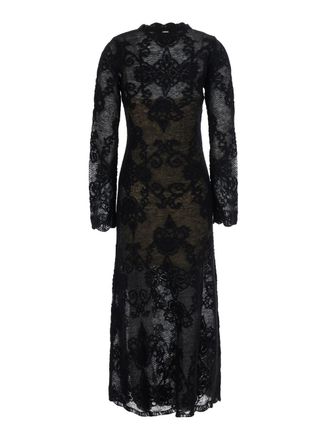 Twinset Lace V-Neck Long Sleeve Dress - Black