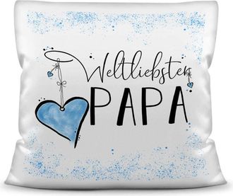 Tassendruck Familie-Kissen mit Spruch für den Weltliebsten Papa - Kissenbezug inklusive Kissen/Verwandte/Geschenk-Idee/Liebling/Kinder/Kissen Weiss Flauschig