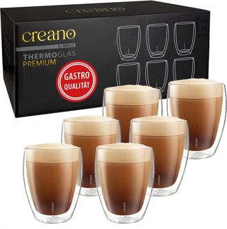 Creano PREMIUM doppelwandige Trinkgl&auml;ser 400ml - 6er Set - OHNE versiegeltes LOCH deshalb Gastronomie Qualit&auml;t - 100% Sp&uuml;lmaschinenfest - doppelwandige Gl&auml;se