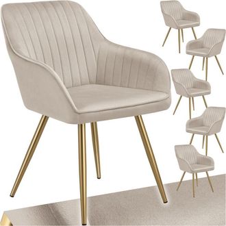 TecTake Tectake - Chaise marilyn en velours matelassé Lot 6 chaises de salle à manger aspect taupe/or