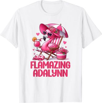 BDAZ Flamazing Adalynn Pink Flamingo Tropical Beach Trip Damen T-Shirt