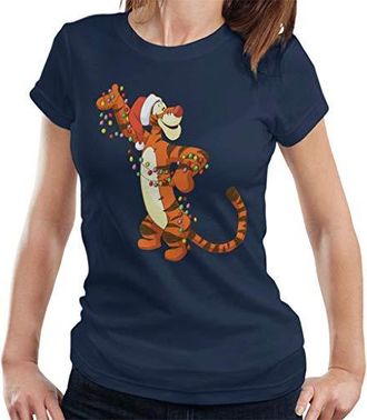 Disney Christmas Tigger Holding Festive Lights Womens T-Shirt