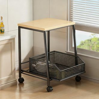 Generic Kompakter Mikrowellenwagen Mit Aufbewahrungskorb & Rollen - Mobiler K&uuml;chenwagen, 2-st&ouml;ckiger Servierwagen Mit Holzplatte Und Schublade - Stilvoller Au