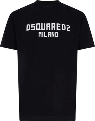 Dsquared2 Homme, Tops, Noir, Taille: XL T-shirt &agrave; col rond et imprim&eacute; logo &agrave; manches courtes