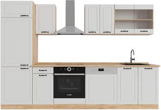 Vicco Küchenzeile R-Line, Weiß Landhaus/Goldkraft Eiche, 300 cm ohne Arbeitsplatte