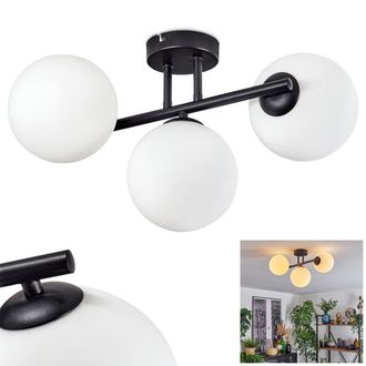 HOFSTEIN Deckenleuchte Gastor, 3-flammige Deckenlampe aus Metall/Glas in Schwarz/Wei&szlig;, moderne Leuchte im Retro/Vintage-Design (Schirme &Oslash; 15 cm), E14, Esszimme