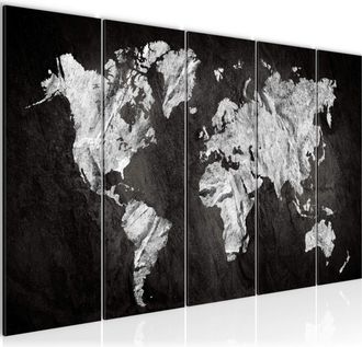 Runa Art Wandbild XXL Weltkarte B&uuml;ro Wohnzimmer 200 x 80 cm Schwarz Weiss 5 Teilig - Made in Germany - 002955a