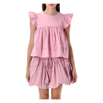 Ganni Femme, Blouses et Chemises, Rose, Taille: 38 FR Washed Cotton Frill Top
