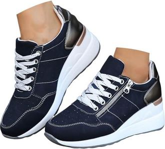 Generic Baskets compens&eacute;es pour femme, baskets tendance &agrave; lacets et fermeture &eacute;clair, d&eacute;contract&eacute;es, &agrave; talon haut, chaussures de marche confortables, l&eacute;g&egrave;res,