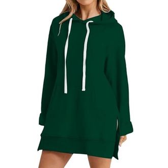 Generic The Warmy Oversize Hoodie Dress Casual Manches Longues Split Hem Drawstring Sweatshirt Comfrt Pullover Comfrt Pull avec Poche Femme Hoodie Top, Vert, 
