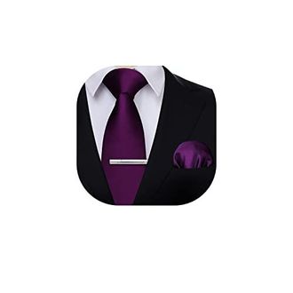 Hisdern Cravate Mauve Homme Formelle &Eacute;l&eacute;gante Classique Ensemble de Cravates et Mouchoir et Pince pour Mariage Affaires F&ecirc;te