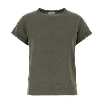Brunello Cucinelli T-shirt en cachemire et soie scintillants - Femme - Tops - Vert - Taille: 40 FR
