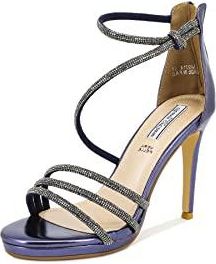Queen Helena ZM9314 Sandales &eacute;l&eacute;gantes &agrave; talons aiguilles, bande crois&eacute;e avec strass pour femme, bleu, 37 EU