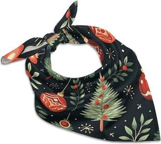 Generic Écharpe carrée en soie légère avec éléments de Noël pour cheveux et motif sapin de Noël - Cadeau pour homme et femme, multicolore, 60x60cm