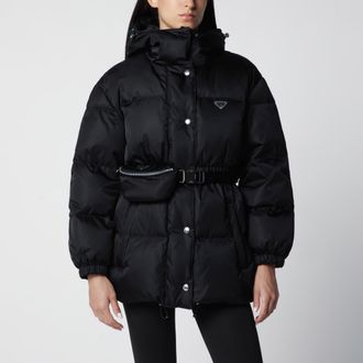 Prada Re-Nylon Daunenjacke mit Kapuze in Schwarz