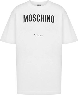 Moschino Femme, Tops, Blanc, Taille: 40 FR T-shirt en coton avec logo imprim&eacute;