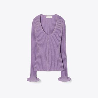 Tory Burch Damen Metallictop mit U-Ausschnitt und Reifen