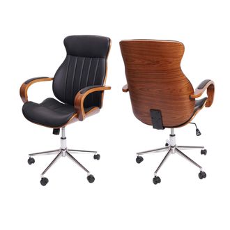 Mendler Bürostuhl HWC-H39, Schreibtischstuhl Drehstuhl Chefsessel, Bugholz Walnuss-Optik Kunstleder FSC-Zertifiziert - schwarz