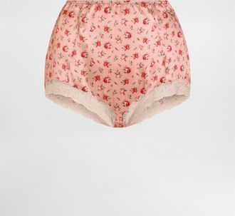Dolce & Gabbana Small Rose-print Lace And Satin Briefs - Frau Unterw&auml;sche Multicolor 5