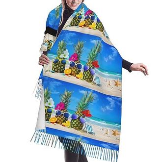 Generic Écharpe Foulard Elégant Wrap Foulard Ananas de dessin animé de plage tropicale dété Respirant Châle Écharpe pour Femmes Party Mariage 68x196cm