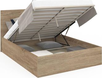 IDMarket Lit coffre double seaside avec tête de lit et sommier 140x190 cm façon hêtre