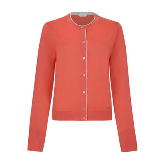 Versace Korallenfarbener Cardigan mit Kontrastbesatz - - Knitwear - Damen - Rot - M