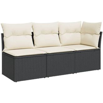 vidaXL Gartensofa mit Kissen 3-Sitzer Schwarz Poly Rattan - Vidaxl
