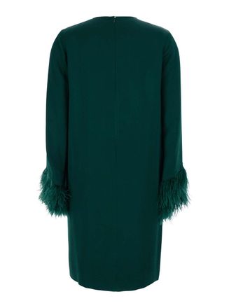 Antonelli Womens Dress Violetta Green Satin With Feather Trim Acetate
