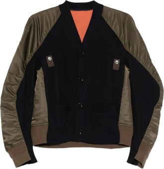 sacai Femme, Pulls, Multicolore, Taille: 38 FR Nylon Twill X Knit Cardigan