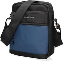Pierre Cardin Sac &agrave; bandouli&egrave;re pour homme Cuir v&eacute;g&eacute;talien Produit v&eacute;g&eacute;talien 18x25x6 cm 2081-ALAN09, Noir et bleu, Taille unique