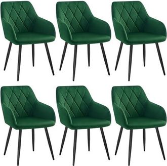 Woltu Chaises Salle &agrave; Manger Lot de 6, Chaise de Cuisine en Velours, Assise Rembourr&eacute;e avec Accoudoirs et Dossier, Pieds en M&eacute;tal, Vert Fonc&eacute;, BH352dgn-6