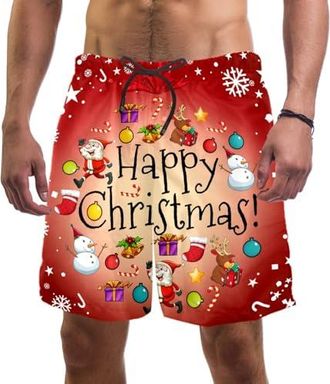 Coosun Short de plage pour homme à séchage rapide Motif renne de Noël Taille S, Père Noël et ornements de Noël, XL