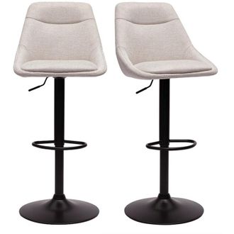 Miliboo Tabourets de bar r&eacute;glables pivotants 360&deg; en tissu effet velours textur&eacute; beige et m&eacute;tal (lot de 2) ALESS