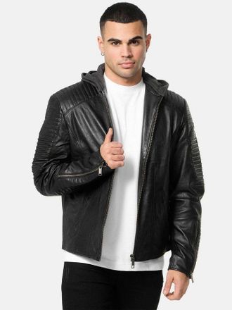 Tazzio Lederjacke A800 Biker-Look mit abnehmbarer Kapuze