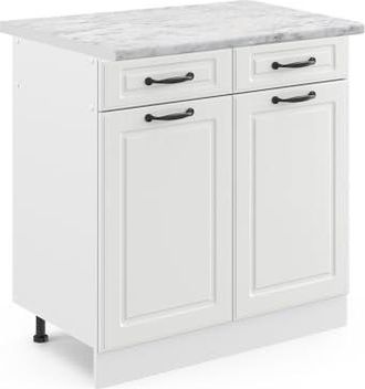Vicco Meuble Cuisine R-Line, Blanc Campagne/Blanc, 80 cm, PT Marbre