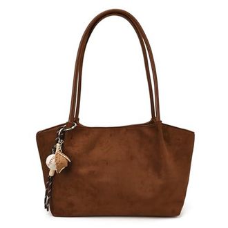 Generic Sac fourre-tout en cuir synth&eacute;tique tendance avec pendentif sous les bras pour femme, travail, shopping, voyage, marron, 16.54x9.06x4.72inch