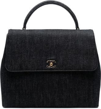 Chanel sac à main Kelly en jean à logo CC (1997-1999) - Noir
