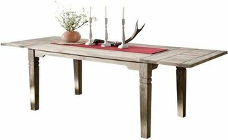 Massivmoebel24 Esstisch mit Ansteckplatten Sheesham 160-200/240x90x76 grau geölt LEEDS 53