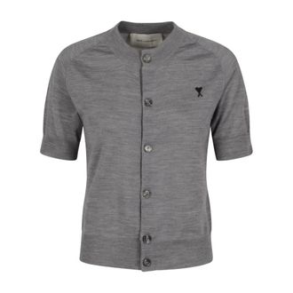 Ami Femme, Pulls, Gris, Taille: 36 FR Quota Short Sleeves Crewneck Cardigan