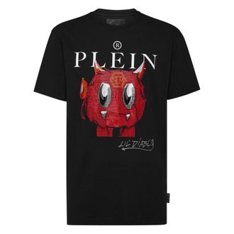 Philipp Plein Homme, Tops, Noir, Taille: 2XL T-Shirt Col Rond Lil Monsters Gang