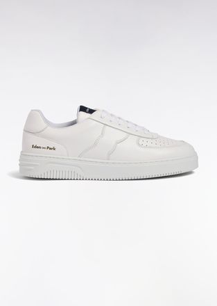 Eden Park Sneakers En Cuir Blanches Languette Marine Sigl&eacute;e