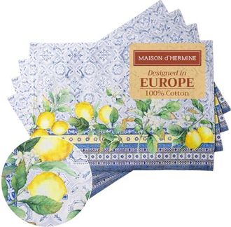 Maison d'Hermine Lot de 4 sets de table 100 % coton lavables, r&eacute;utilisables, pour d&eacute;coration de cuisine, salle &agrave; manger, f&ecirc;te, mariage, restaurant, printemps/&eacute;t&eacute; (citr