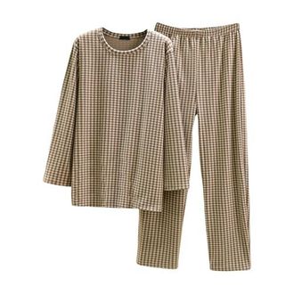 Generic Pyjama en Polaire pour Homme - 2 pi&egrave;ces - Baggy - Grande Taille - T-Shirt &agrave; Manches Longues + Pantalon de Pyjama &agrave; Carreaux - Ensemble de Pyjama 2 pi&egrave;