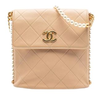 Chanel Sac bandouli&egrave;re matelass&eacute; vintage en cuir de veau - Femme - Pre-owned - Beige - Taille: ONE Size