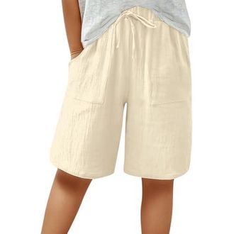 Generic Pantalons de Jogging Hommes Pantalons Shorts pour Femmes Longueur Genou Lin Jambe Large Taille Haute Pantalon de Plage / &Eacute;t&eacute; Casual Vacances, beige, 3