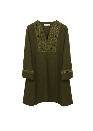Chlo&eacute; Embroidered Linen Blend Faded Green Dress Size M