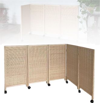 Generic Bambus-Raumteiler Mit Rollen, Aktivitätsbereich-Trennwand, Gewebter, Faltbarer Sichtschutz, for Schlafzimmerbüro, 3/4/5/6/7/8 Paneele(5Panel)